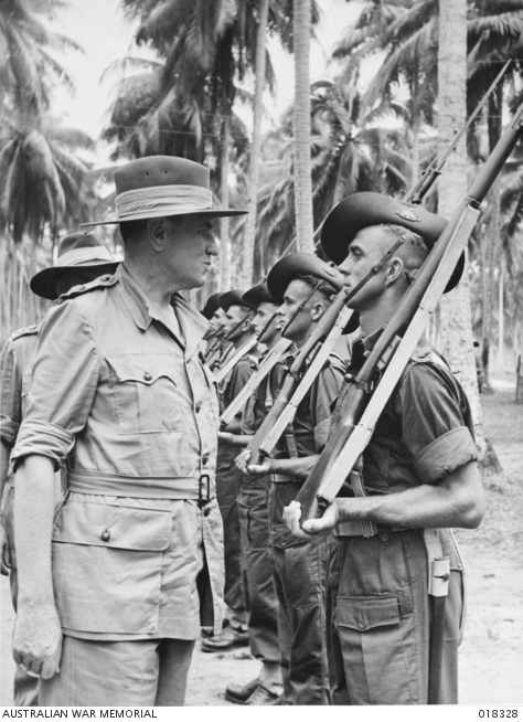 Aitape, New Guinea. Closeup of the Governor of New South Wales talking ...