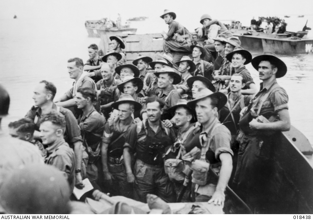 Tarakan, Borneo. 1945. Australian troops who have just entered a ...