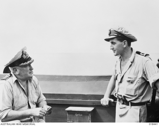 Commander E. W. Livingston RAN (left), Captain of the HMAS Westralia ...