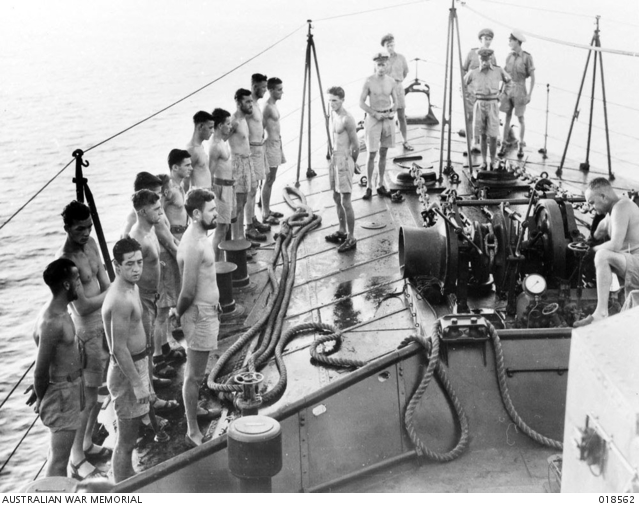At Sea, Borneo. 1945. Morning muster aboard the Australian built ...
