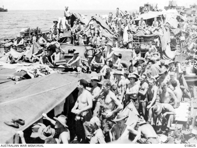Borneo Area. 1945-06. Troops bound for Labuan on an Landing Ship, Tank ...