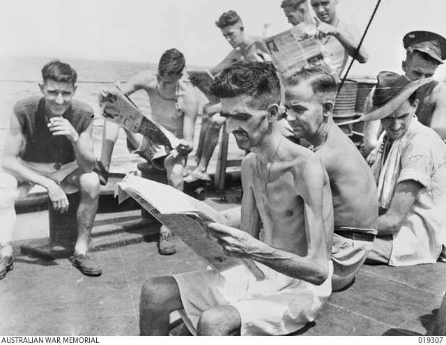 Australian prisoners of war (POWs) after their release from Ambon ...