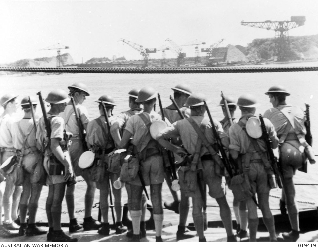 Australian sailors in the British Landing Force eagerly line the guard ...