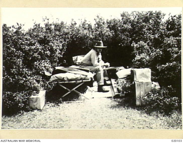 NX70393 Lieutenant John Stanley Cumpston in his sleeping quarters at ...