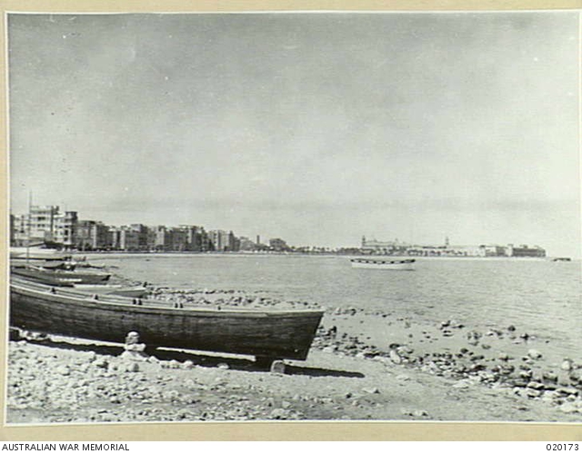 The sea front at Alexandria from across the bay. | Australian War Memorial