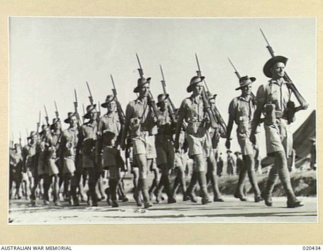 Australian Troops swinging past the saluting base of the General ...
