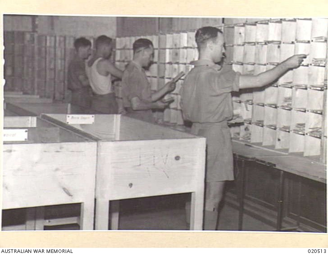 The sorting room of the Australian Army Base Postal Unit (M.E.) in ...