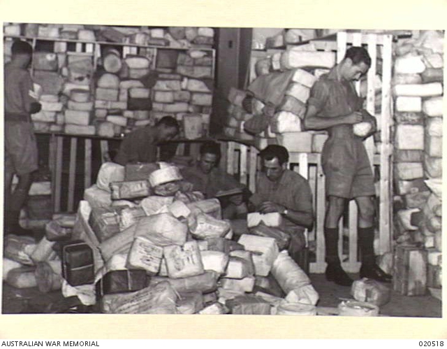 A general scene in the re-assorting room at the Australian Army Base ...