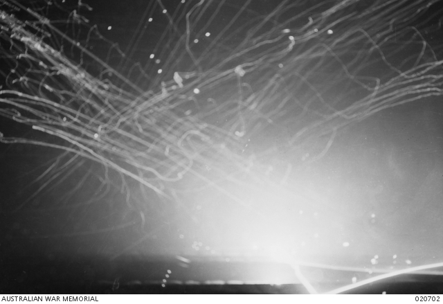 The sky over Tobruk as it appeared at night when exploding shell ...