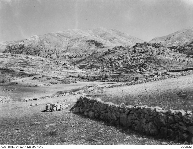 A view of the area near Kroun Djebli, Syria. In the left background are ...
