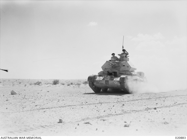 A Cruiser Mk IV tank of the 1st Royal Tank Regiment operating in the ...