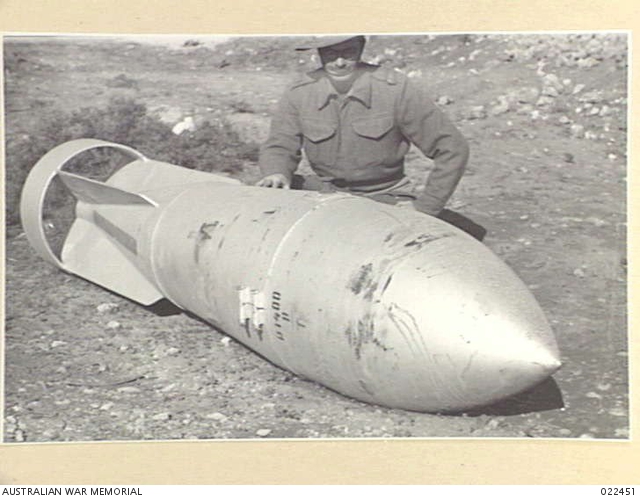 DERNA, LIBYA. 1941-12. THIS 3000 LB AERIAL BOMB WAS AMONG THE ENEMY ...