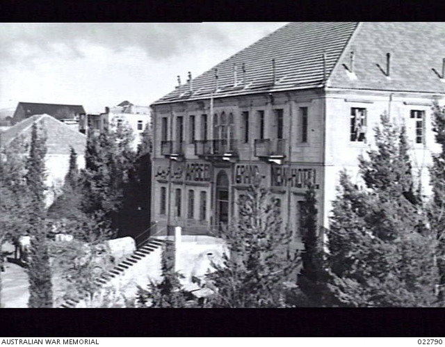 BAALBEK, SYRIA. 1941-12. THE ARBEED HOTEL, HEADQUARTERS OF THE 6TH ...