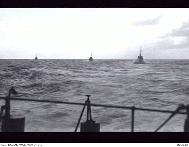 1941-12. A CONVOY RETURNING TO PORT, FROM THE DECK OF HMAS NAPIER. THIS ...