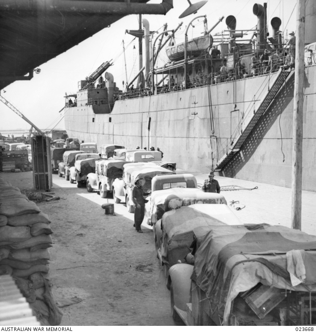 PORT TEWFIK, SUEZ. 1942-02-13. 7TH AUSTRALIAN DIVISION CARS AND TRUCKS ...