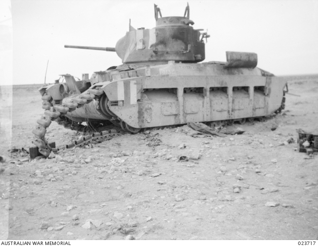 TOBRUK, LIBYA. A BRITISH MATILDA II TANK SHOWING THE PENETRATION BY ...