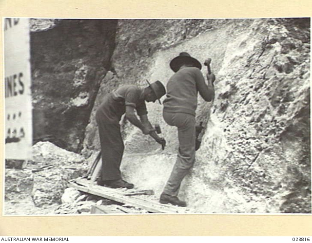 SYRIA. 1942-03. STONEMASONS AT WORK ON A MEMORIAL TABLET TO COMMEMORATE ...