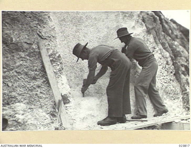 SYRIA. 1942-03. STONEMASONS AT WORK ON A MEMORIAL TABLET TO COMMEMORATE ...