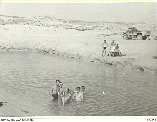WESTERN DESERT, EGYPT. 1942-07-28. AUSTRALIAN SOLDIERS SWIMMING IN ...