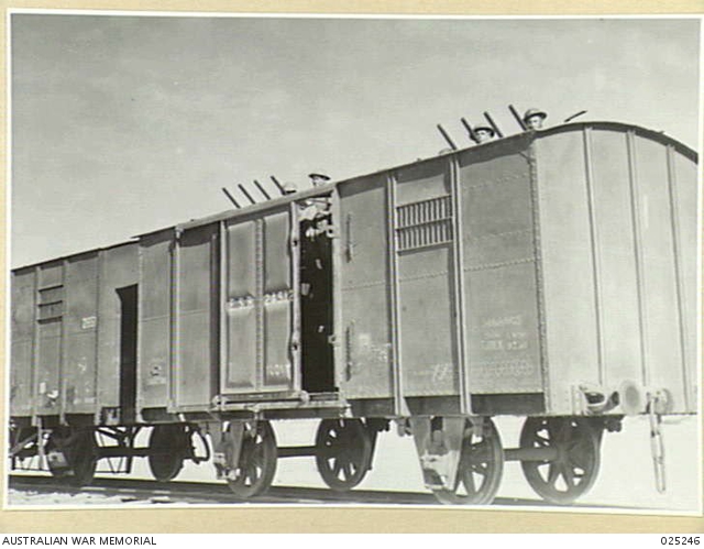 WESTERN DESERT, EGYPT. 1942-11-05. ARMOURED TRUCK OF A TRAIN AT EL ...