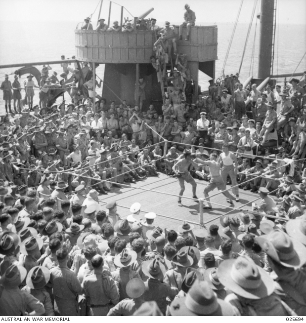 BOXING IS ALWAYS A POPULAR SPORT WITH DIGGERS ABOARD A TROOPSHIP, AND ...