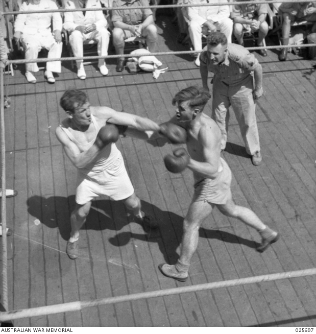 BOXING IS ALWAYS A POPULAR SPORT WITH DIGGERS ABOARD A TROOPSHIP. THIS ...