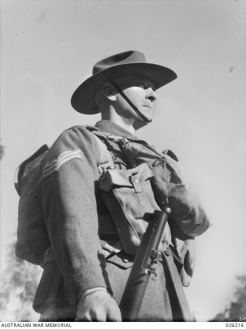 WATSONIA CAMP, VICTORIA, AUSTRALIA. 1942-07. SERGEANT WATSON, VOLUNTEER ...