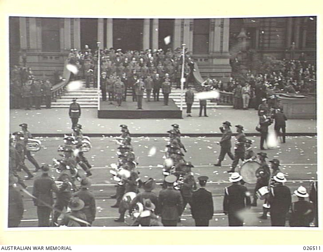 SYDNEY, NSW. 1942-09-05. A BAND TAKING PART IN THE MARCH OF THE 16TH ...