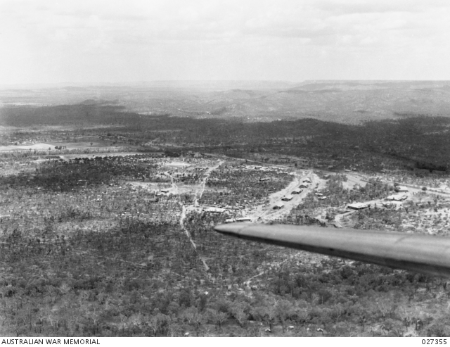 ADELAIDE RIVER, NT. 1942-10-19. AERIAL VIEW OF CAMP AT ADELAIDE RIVER ...