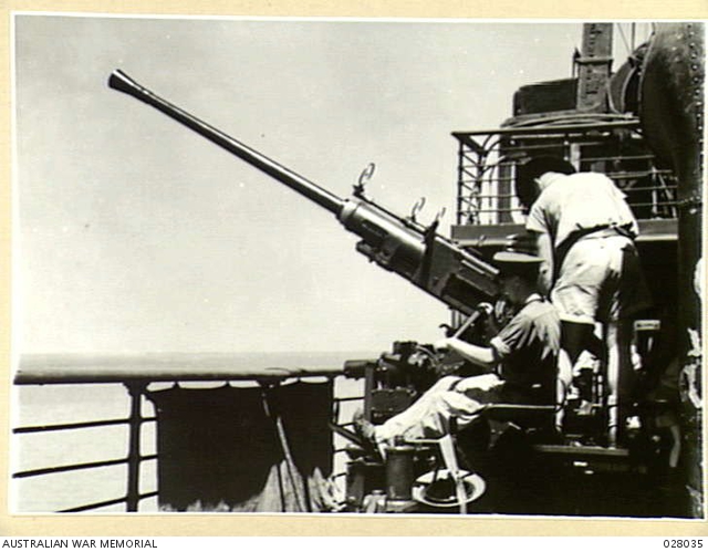 ON BOARD HM TRANSPORT LACONIA, AT SEA. 1942-03-17. A 40MM BOFORS ANTI ...