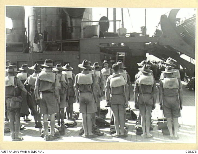 ON BOARD HM TRANSPORT DUNTROON, AT SEA. 1942-04-06. TROOPS OF THE A.I.F ...