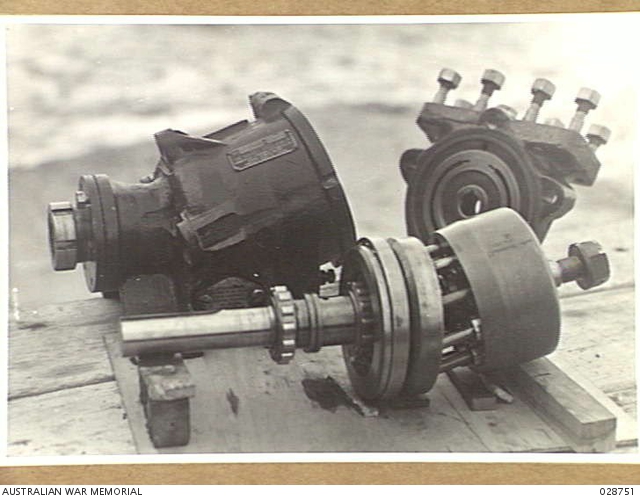 ROTTNEST ISLAND, AUSTRALIA. 1942-11-06. THE DISMANTLED GEAR-BOX OF THE ...
