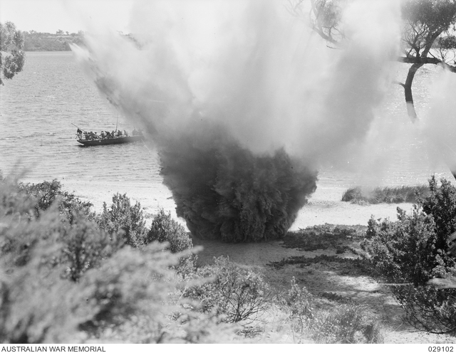 POINT WALTER, WESTERN AUSTRALIA. 1943-02-07. A LAND-MINE EXPLODES AS ...