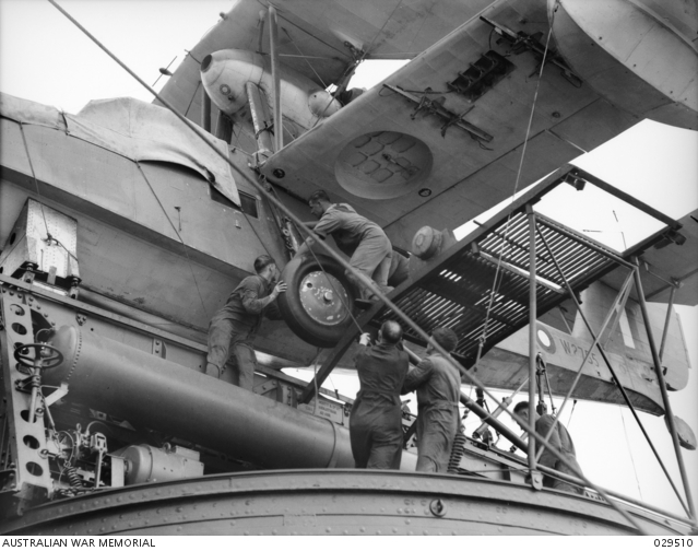 HMAS AUSTRALIA, AT SEA. 1943-02. A RAAF DETACHMENT ON BOARD HMAS ...