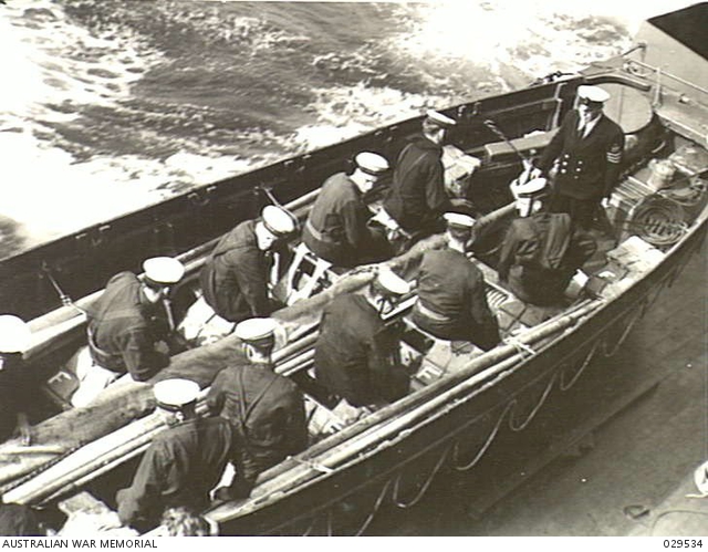 HMAS AUSTRALIA, AT SEA. 1943-02. MEMBERS OF THE CREW OF HMAS AUSTRALIA ...
