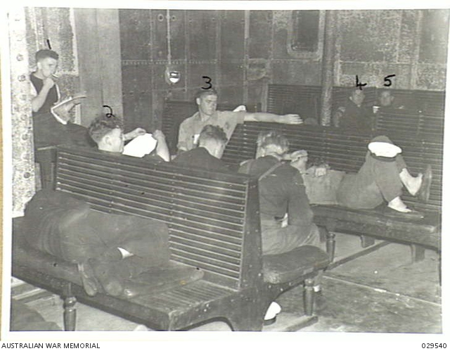 HMAS AUSTRALIA, AT SEA. 1943-02. GENERAL SCENE IN THE SEAMEN'S ...