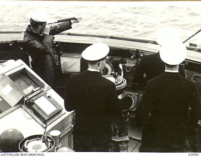 HMAS AUSTRALIA, AT SEA. 1943-02. THE BRIDGE OF HMAS AUSTRALIA ...