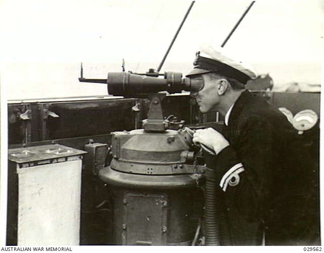 HMAS AUSTRALIA, AT SEA. 1943-02. LIEUTENANT R.T. RICHARDSON OF HMAS ...