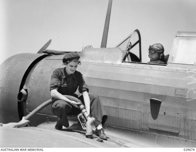 PEARCE, AUSTRALIA. 1943-03. A PILOT OF THE RAAF, READY TO TAKE OFF ...