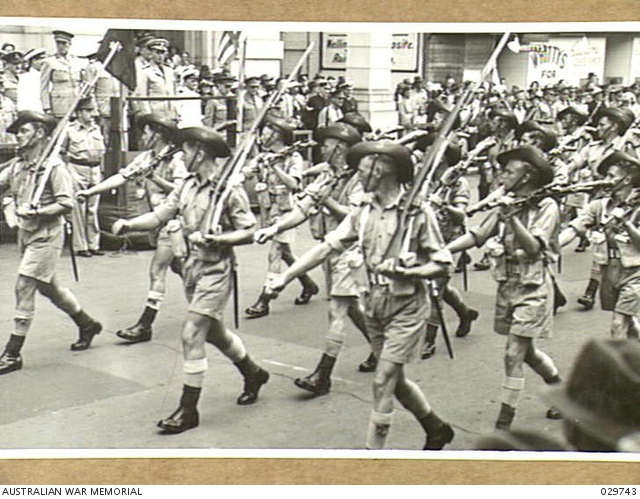 PERTH, WA. 1943-03-18. GENERAL VIEW OF THE MARCH PAST AT THE SALUTING ...