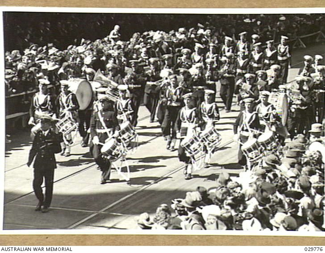 MELBOURNE, AUSTRALIA. 1943-03-19. A BAND OF THE ROYAL AUSTRALIAN NAVY ...