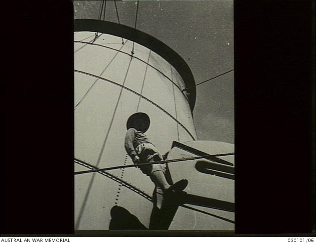 His Majesty's Transport (HMT) Orcades, at Sea. March 1942. An angle ...
