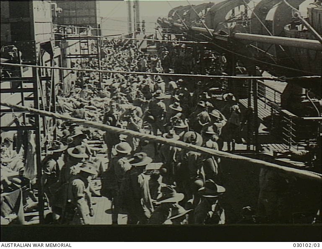 His Majesty's Transport (HMT) Orcades, at Sea. March 1942. Troops of ...