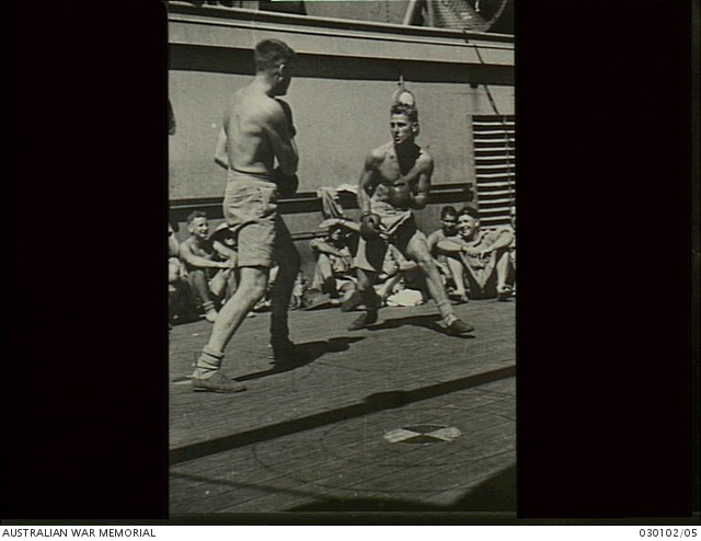 His Majesty's Transport (HMT) Orcades, at Sea. March 1942. Troops of ...