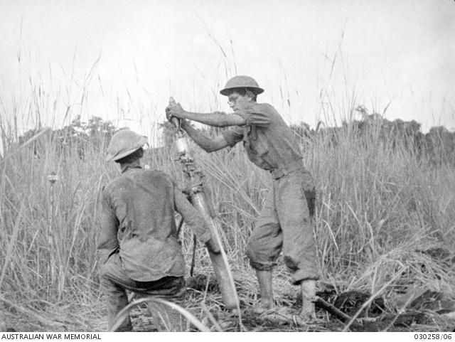 Sanananda, Papua. January 1943. A mortar crew of an Australian infantry ...