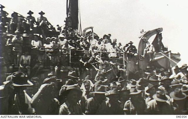 Australia. C. 1940. At sea; shipboard scenes of Australian troops en ...