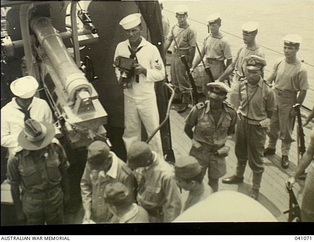 Kuching, Borneo. 1945-09. Japanese officers on board HMAS Kapunda ...