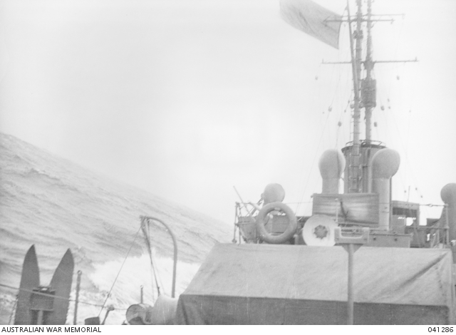 Coral Sea, Pacific Ocean. 1943. Royal Australian Navy minesweeper ...