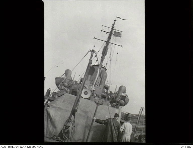 Coral Sea, Pacific Ocean. 1943. Royal Australian Navy minesweeper ...