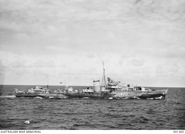AT SEA, INDIAN OCEAN. 1942-10. H.M.A.S. "NEPAL" PHOTOGRAPHED FROM H.M.A ...